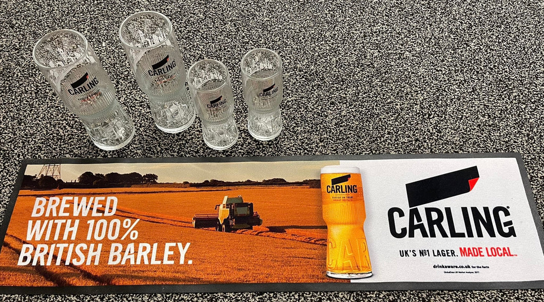 Carling bar runner 2 pint glasses and 2 half glasses – UK Glassware